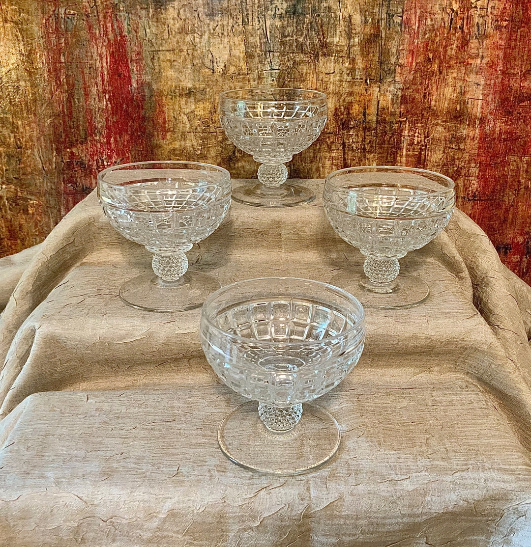 Heisey Victorian Low Sherbet, Champagne, Set of 4, Block Pattern Heisey ...
