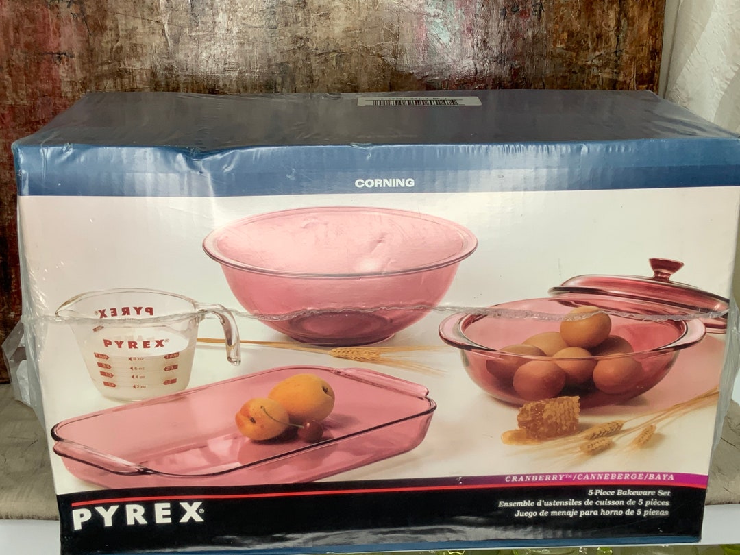 Vintage Pyrex Cranberry Visions Bakeware Set: New in Box, 5-piece ...