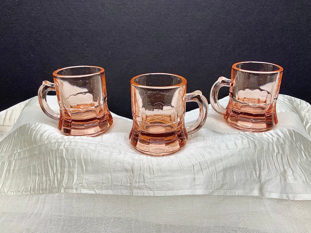 Vintage Pink Mug Shot Glasses Set of 3 Depression Pink Glass Mugs Small ...