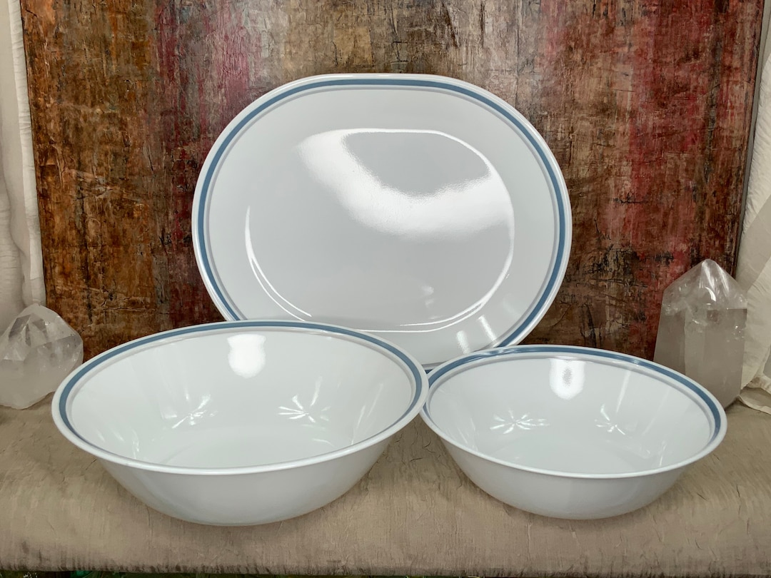 Vintage Corelle Indigo Serving Set, Platter, Extra Large Bowl and Large ...