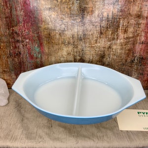 Vintage Pyrex Snowflake Blue Garland Divided Covered Casserole, New in ...