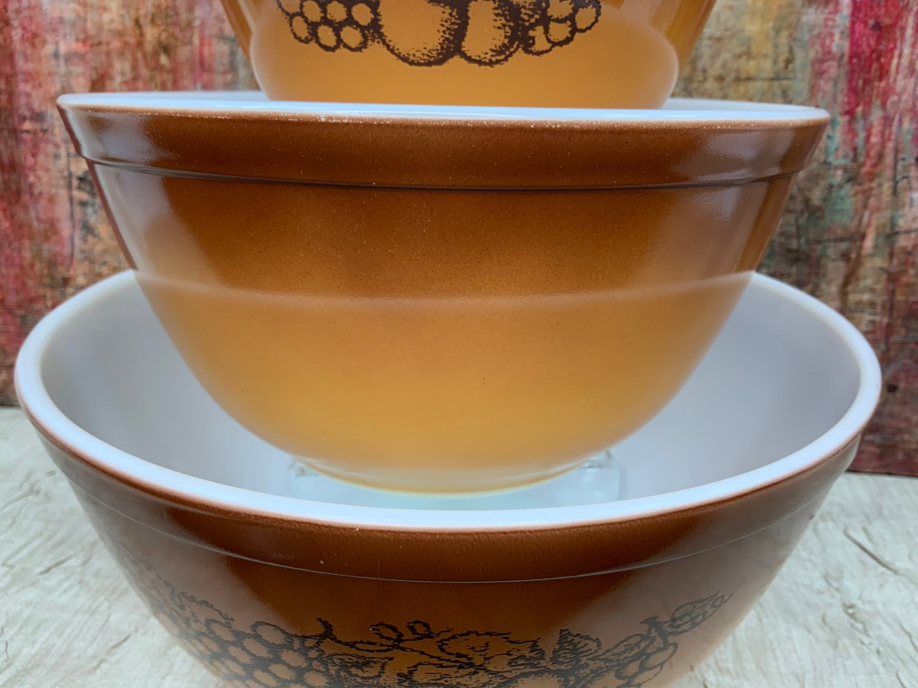 Pyrex Nesting Cinderella Mixing Bowls Old Orchard Set of 3 401, 402 ...