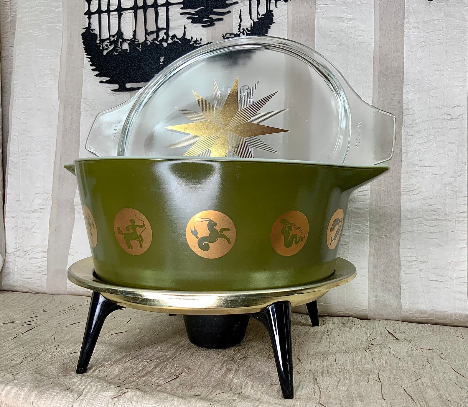 Vintage Pyrex Zodiac Casserole With Lid and Warming Cradle - Etsy