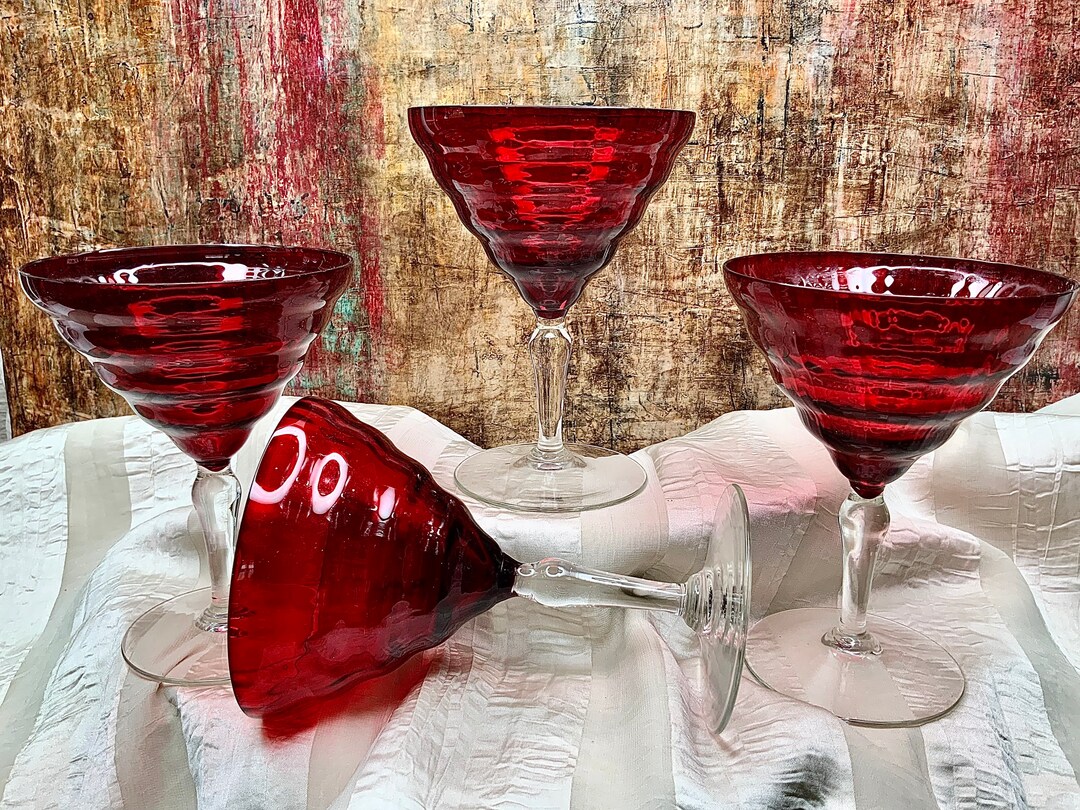 Utility Glass Works Cambodia Ware Cranberry Champagne Tall Sherbets Set ...