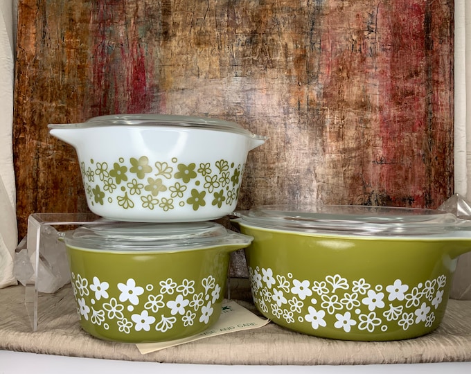 Vintage Pyrex Spring Blossom Green New in Box 480-1 Casserole Set, Set ...