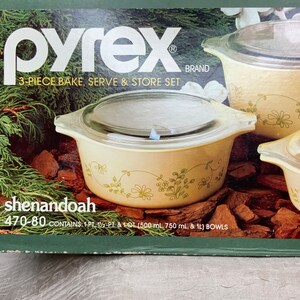 Vintage Pyrex Shenandoah Casserole Set, 470-80 Series, 471, 472, 473, Wintergreen, Green on ...