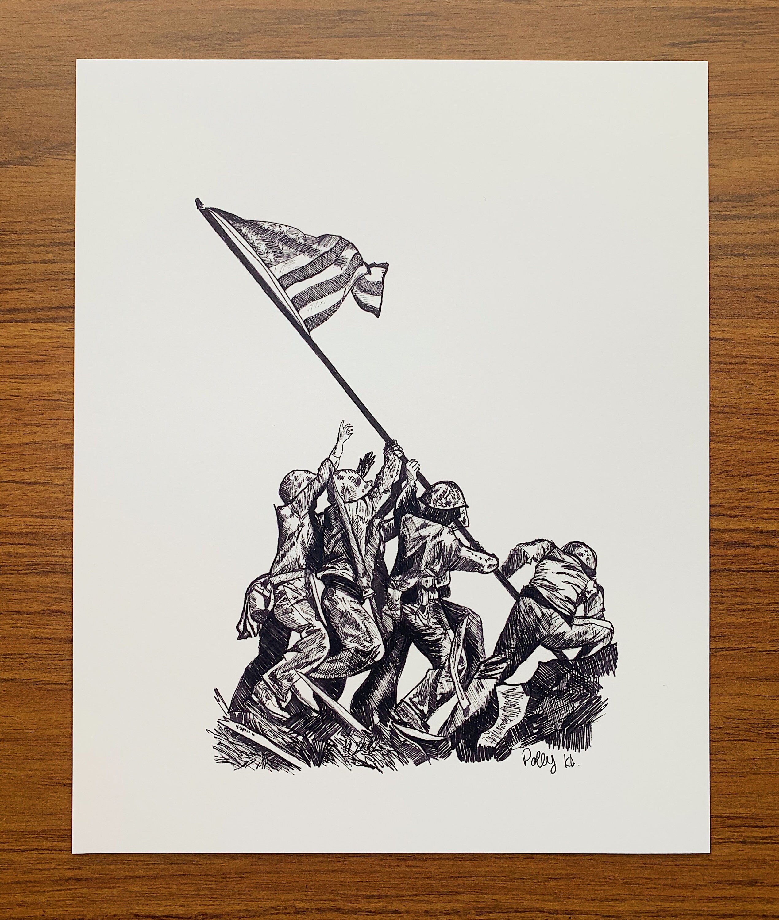 Raising the Flag on Iwo Jima Pen and Ink Print - Etsy