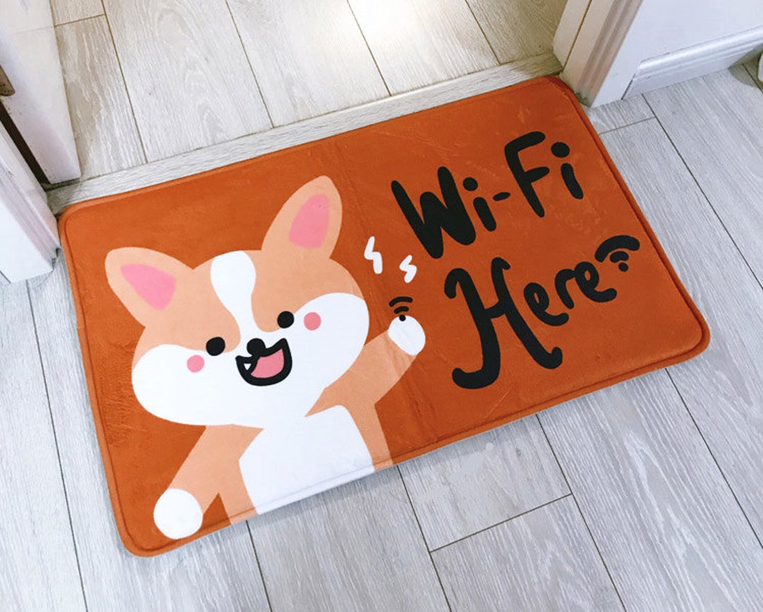 Memory Foam Wi-fi Corgi Welcome Door Mat, Corgi Bath Mat, Corgi Rug - Etsy