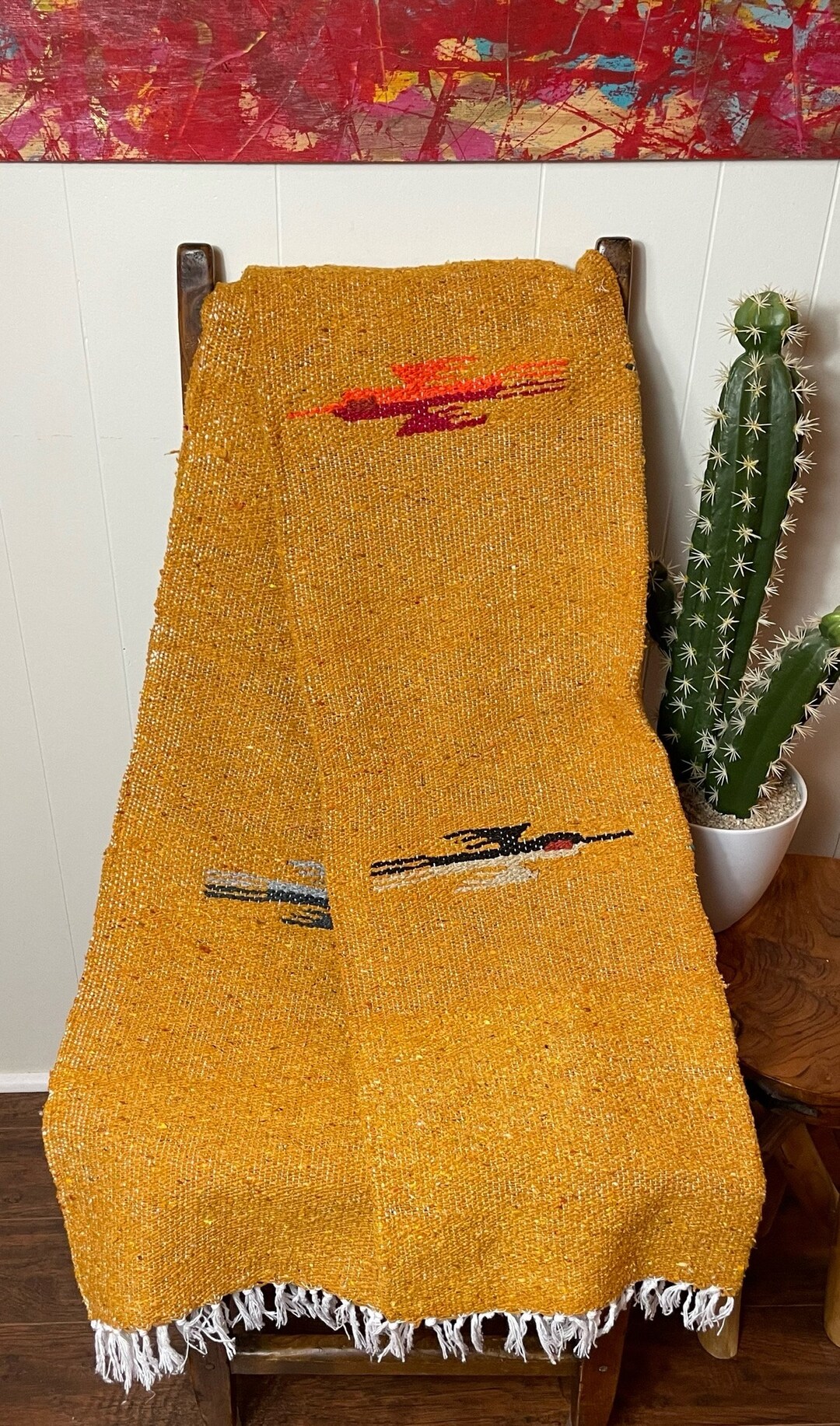 Thunderbird Design 2-tone Birds Hand Woven GOLD Fringed Blanket by ...