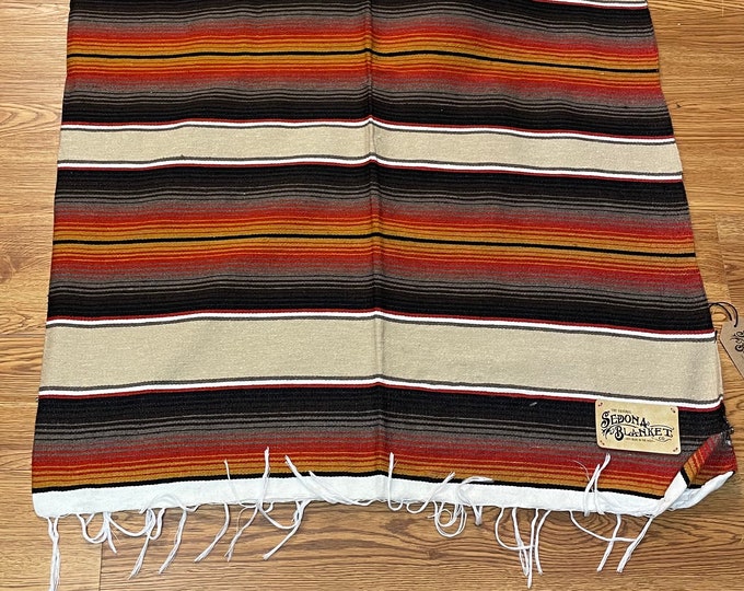 Premium Saltillo Serape Striped Earth Tones Fringed Throw Blanket by ...
