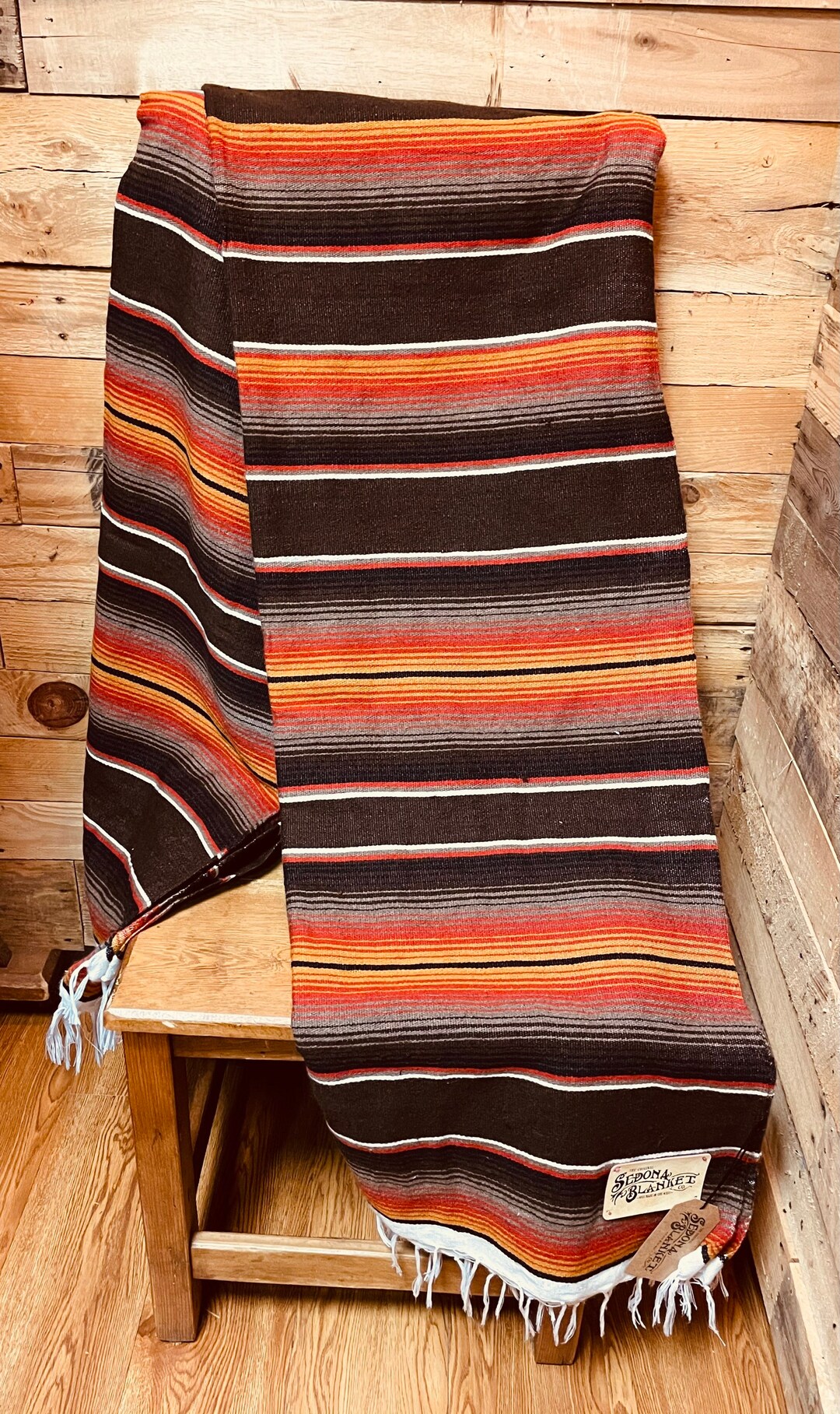 Premium Saltillo Serape Striped Earth Tones Fringed Throw Blanket by ...