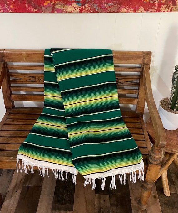 Premium Saltillo Green & Yellow Striped Mexican Serape Throw | Etsy