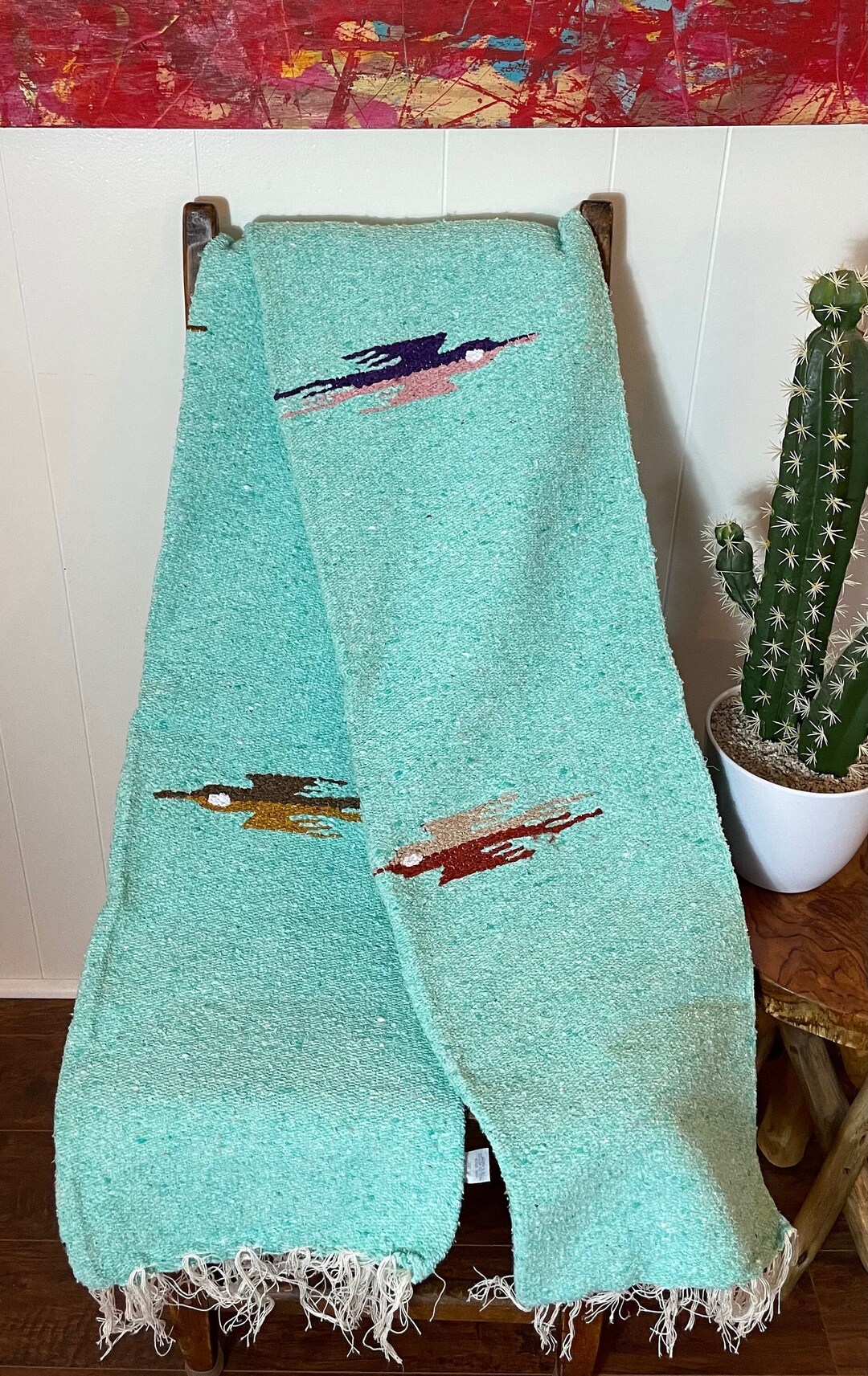 Thunderbird 2-tone Birds Design Mint Green Fringed Blanket by Sedona ...