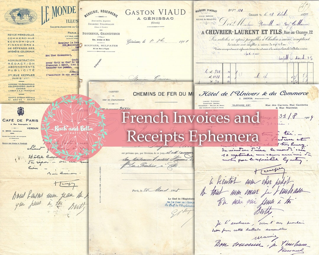 Vintage French Invoices and Receipts- Ephemera for Journals and ...