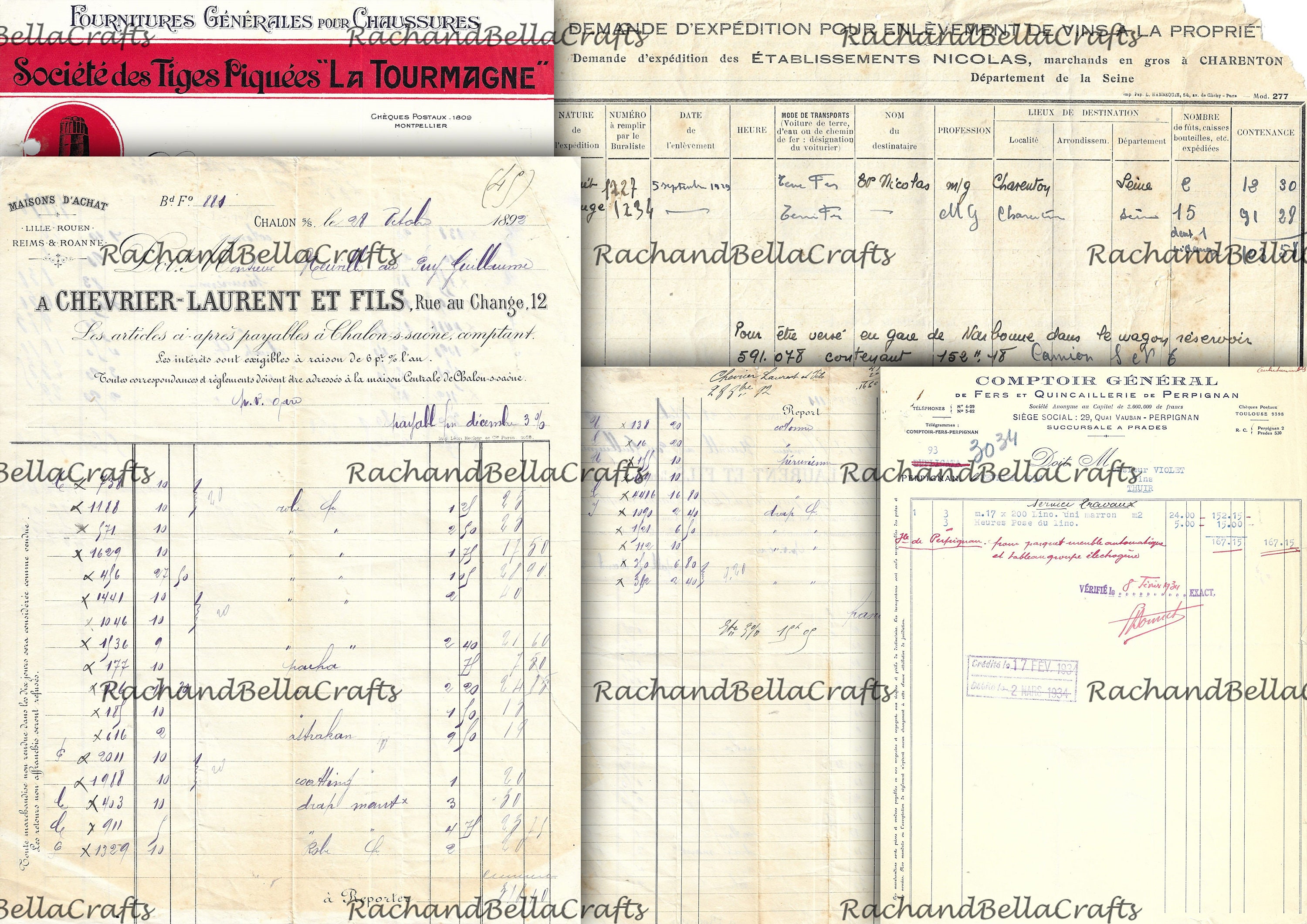 Vintage French Invoices and Receipts- Ephemera for Journals and ...