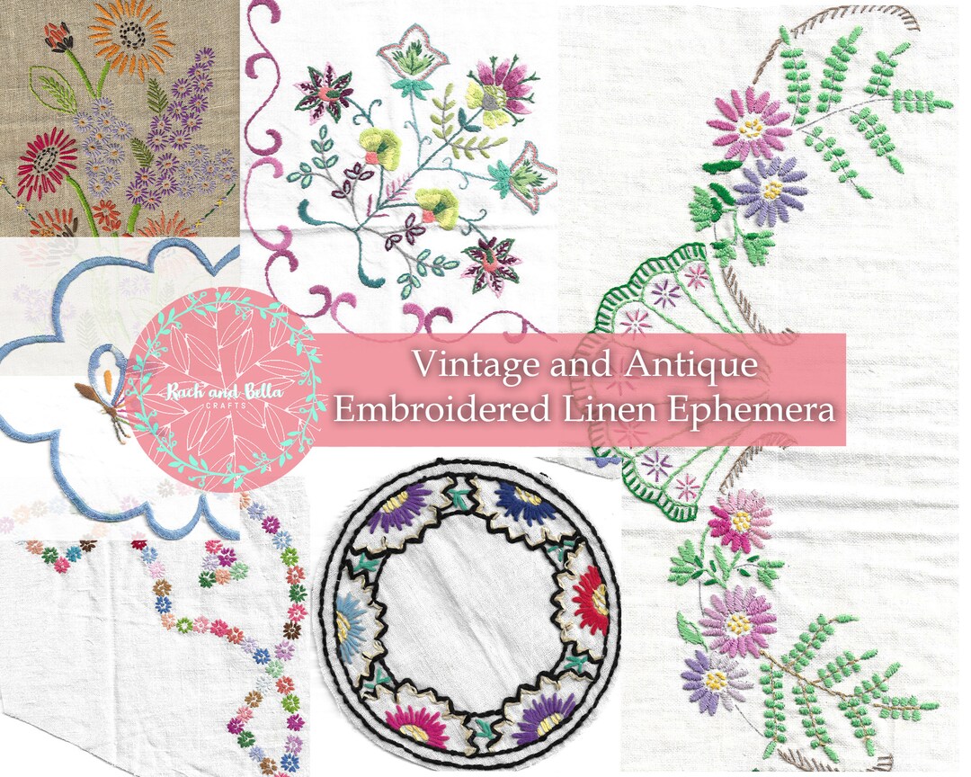 Vintage and Antique Embroidered Linen- Ephemera for Journals and ...