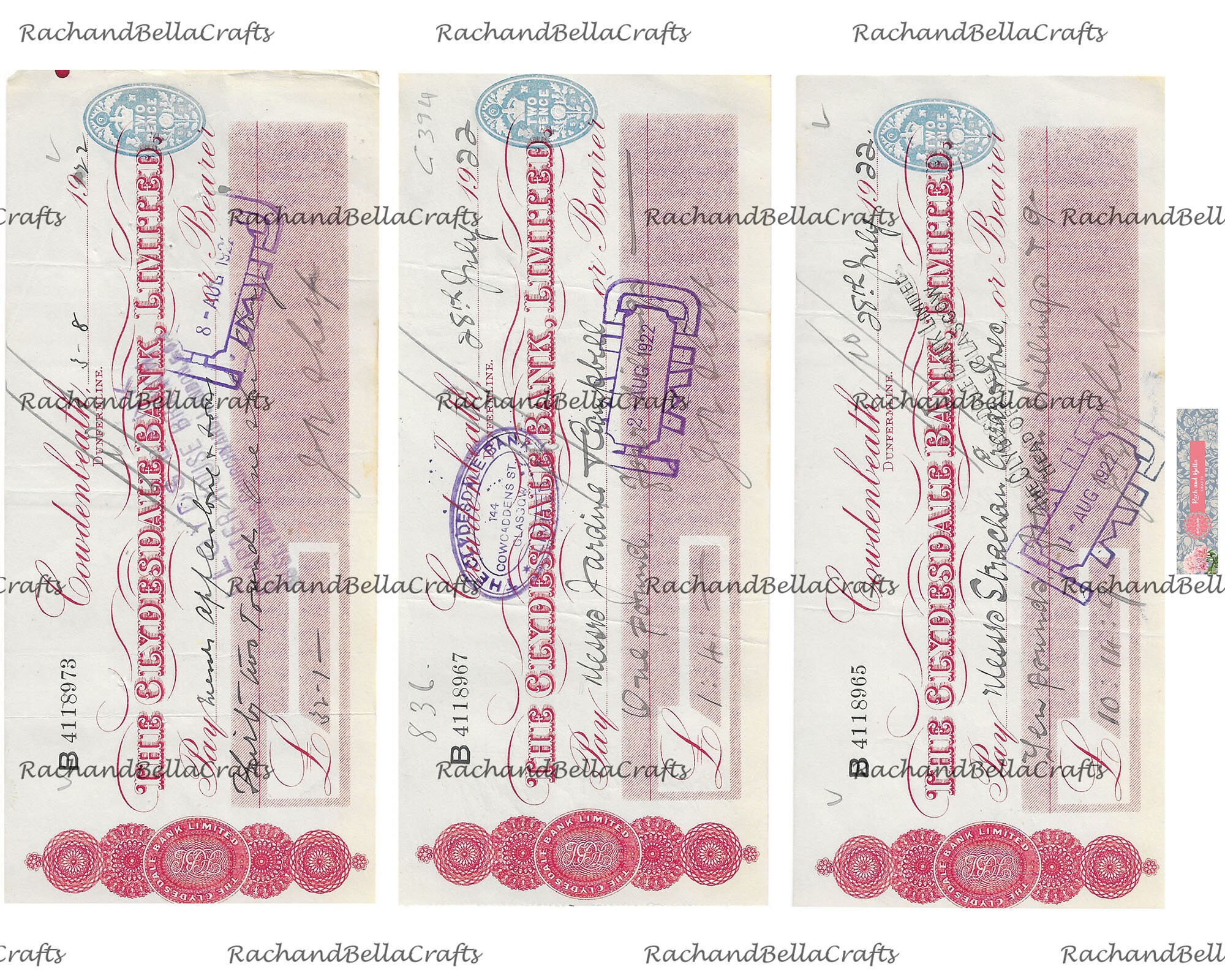 Vintage Bank Cheques and Receipts Ephemera Junk Journal Kit - Junk ...