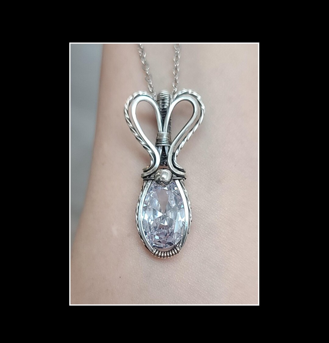 Solid Sterling Silver Wire Wrapped Pendant With Sparkling Cubic ...