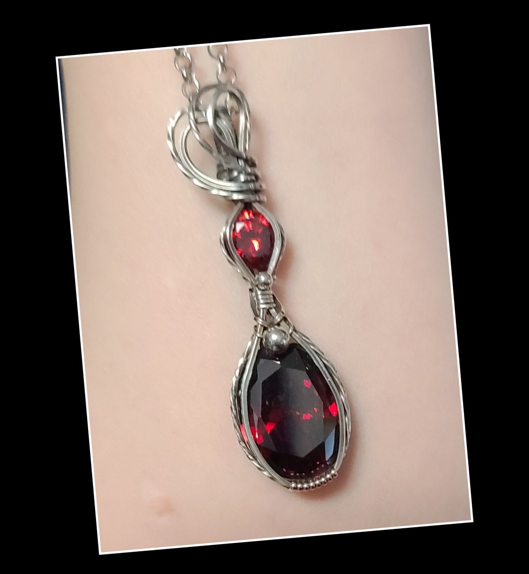 Red Zirconia Pendant in Solid Sterling Silver - Etsy
