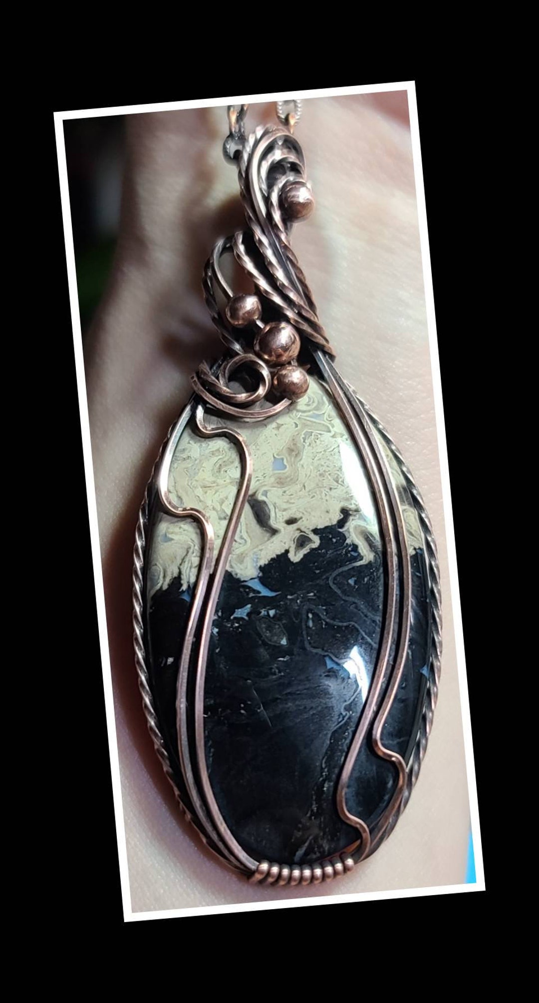 Large Unique Fossilized Palm Root Pendant in Oxidized Copper. Statement ...