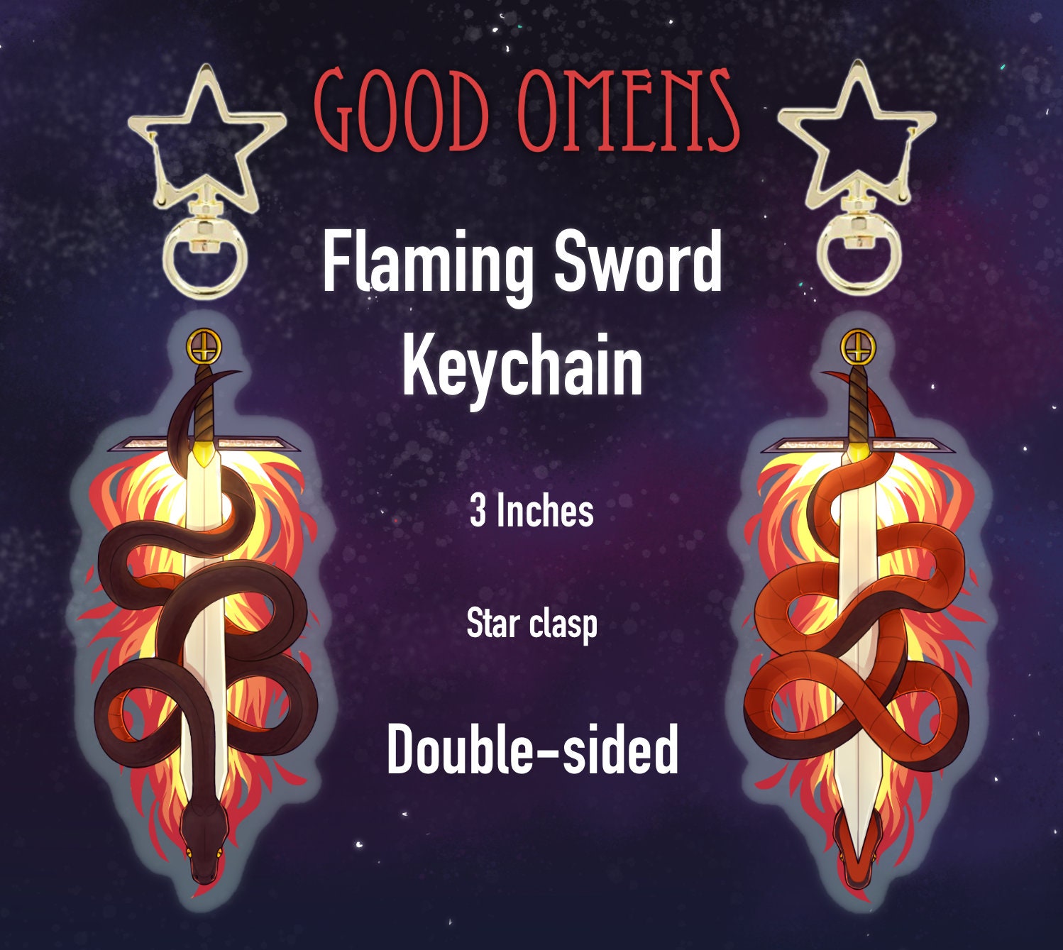 Flaming Sword Snake Acrylic Keychain Good Omens Ineffable Husbands - Etsy