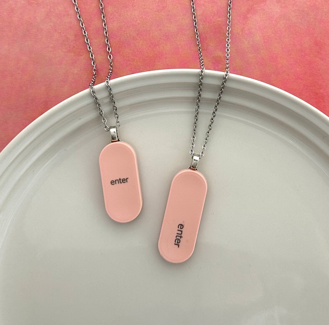 Upcycled Tech Computer Key ENTER Pendant Necklace - Pink - Two Styles ...