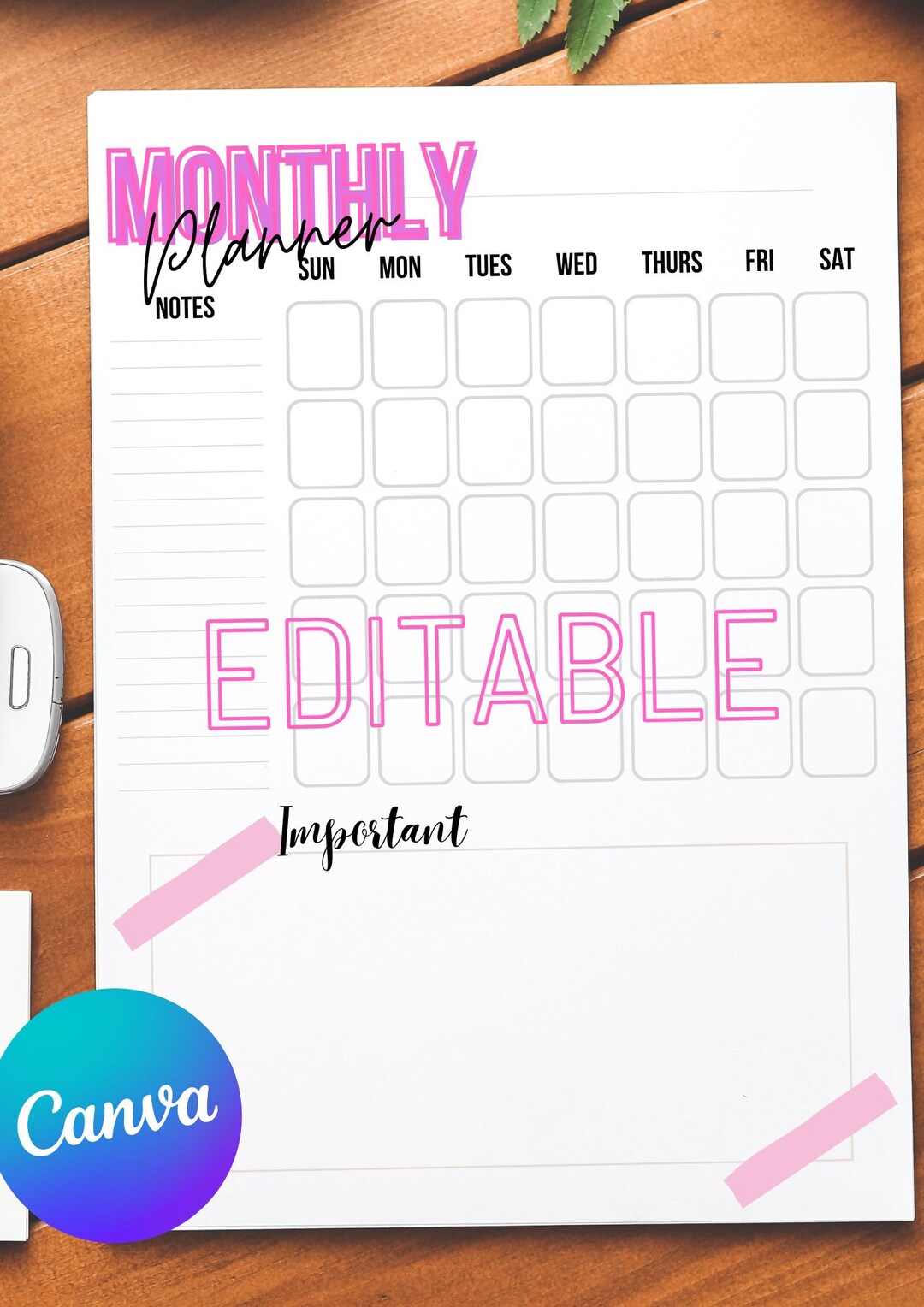 Monthly Planner- Editable Template - Etsy