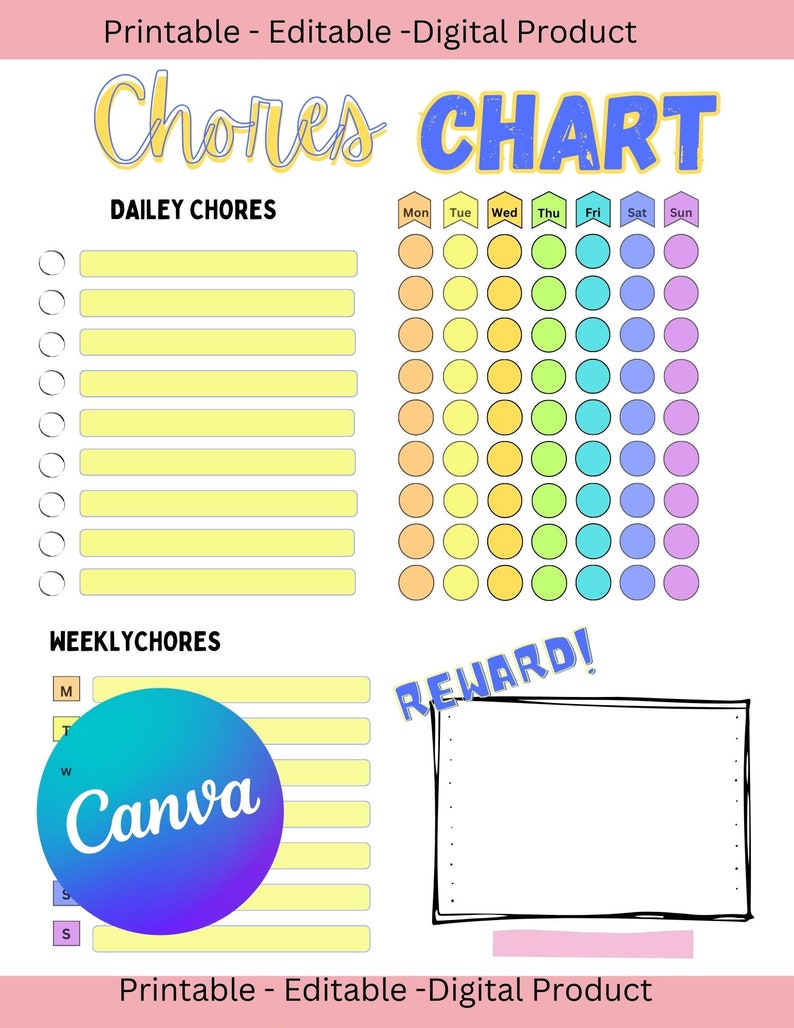 Chore Chart -editable - Printable - Etsy