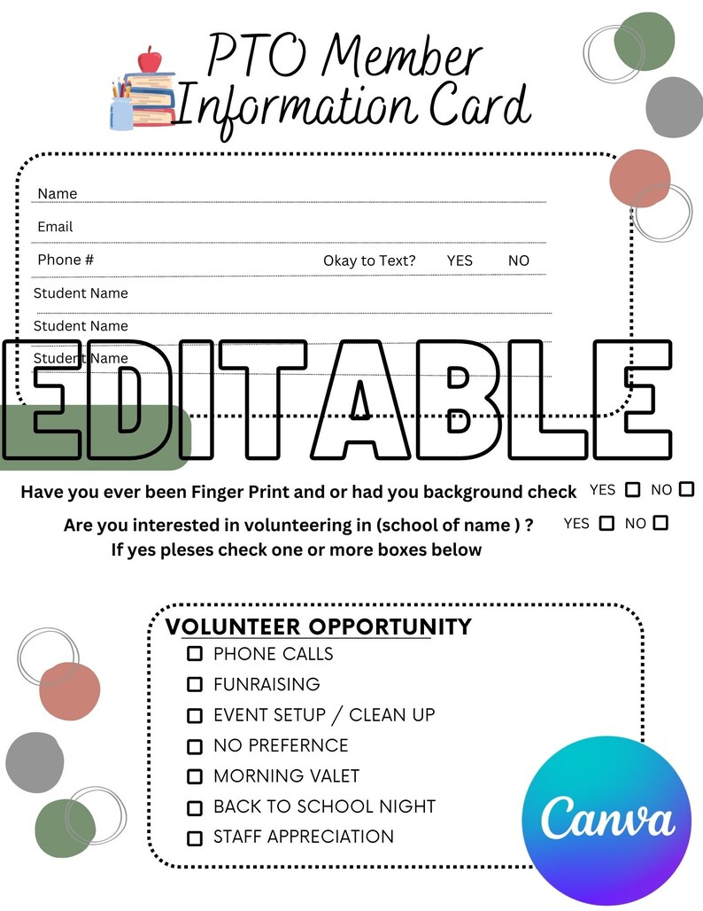 PTO INFORMATION CARD -editable - Printable - Etsy