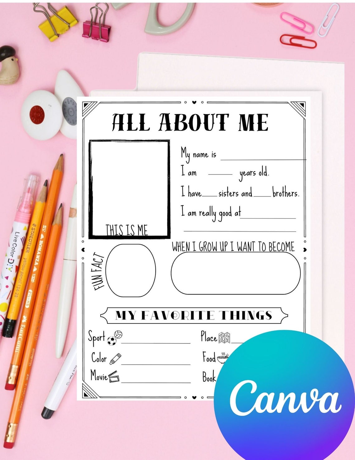 ALL ABOUT ME -editable - Printable - Etsy