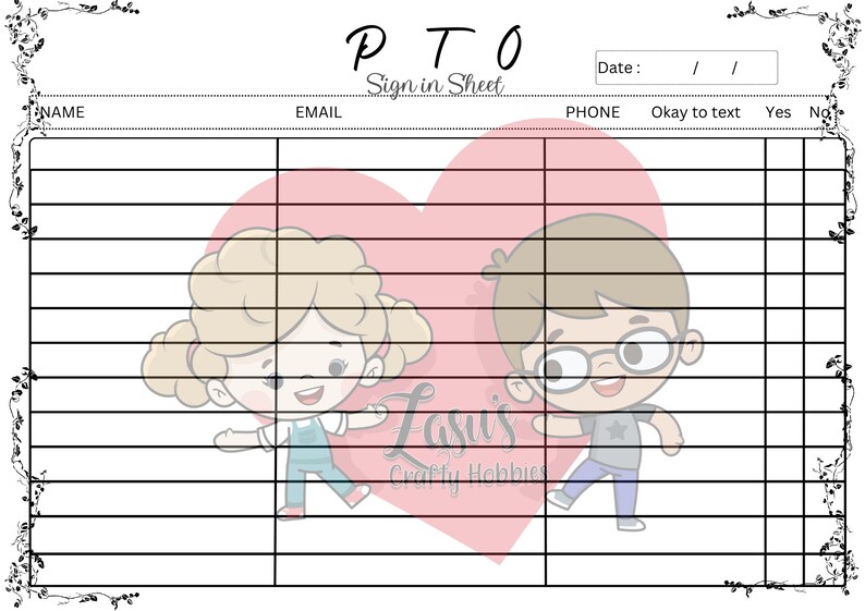 PTO Sign in Sheet-editable - Printable - Etsy
