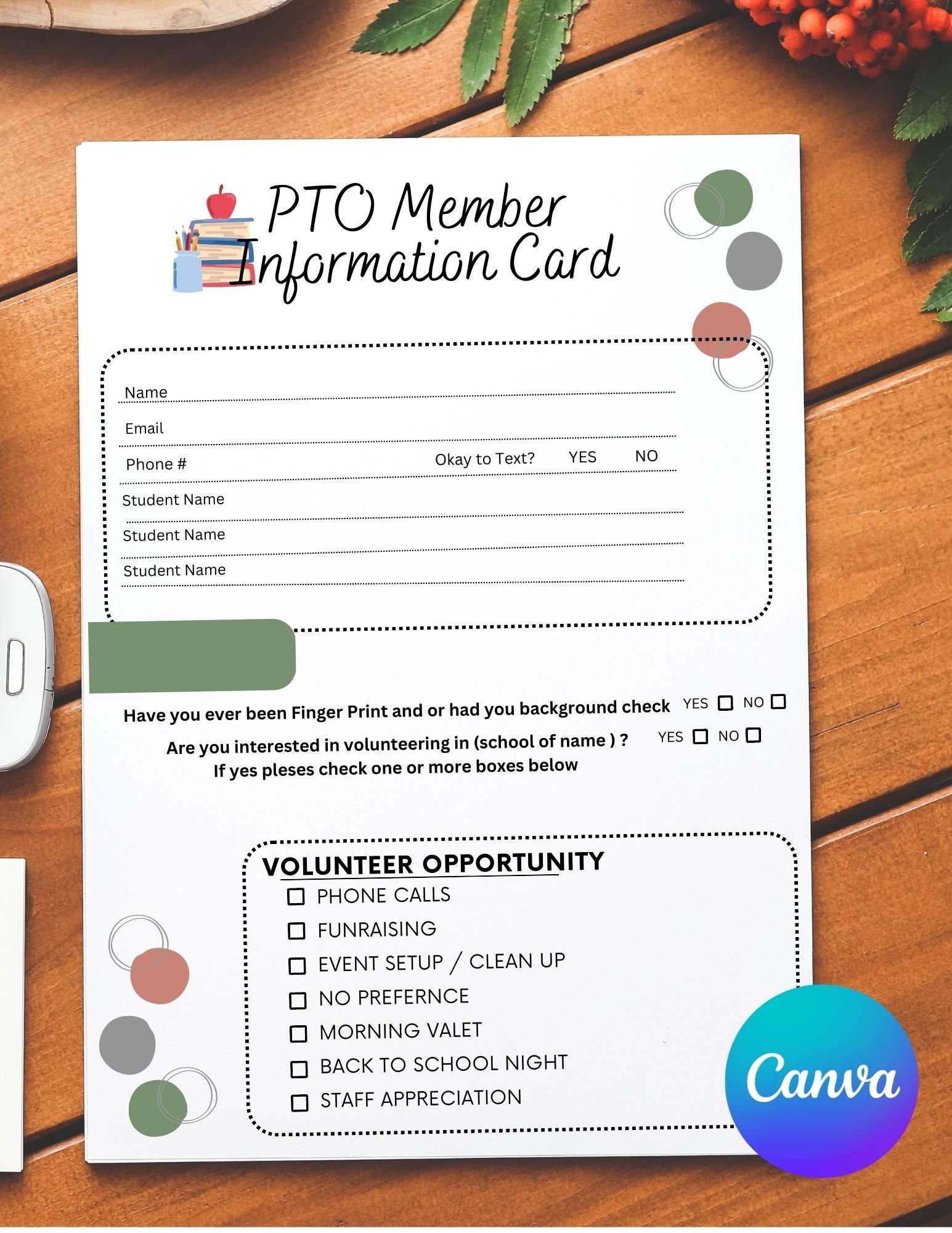PTO INFORMATION CARD -editable - Printable - Etsy