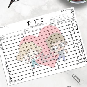 PTO Sign in Sheet-editable - Printable - Etsy
