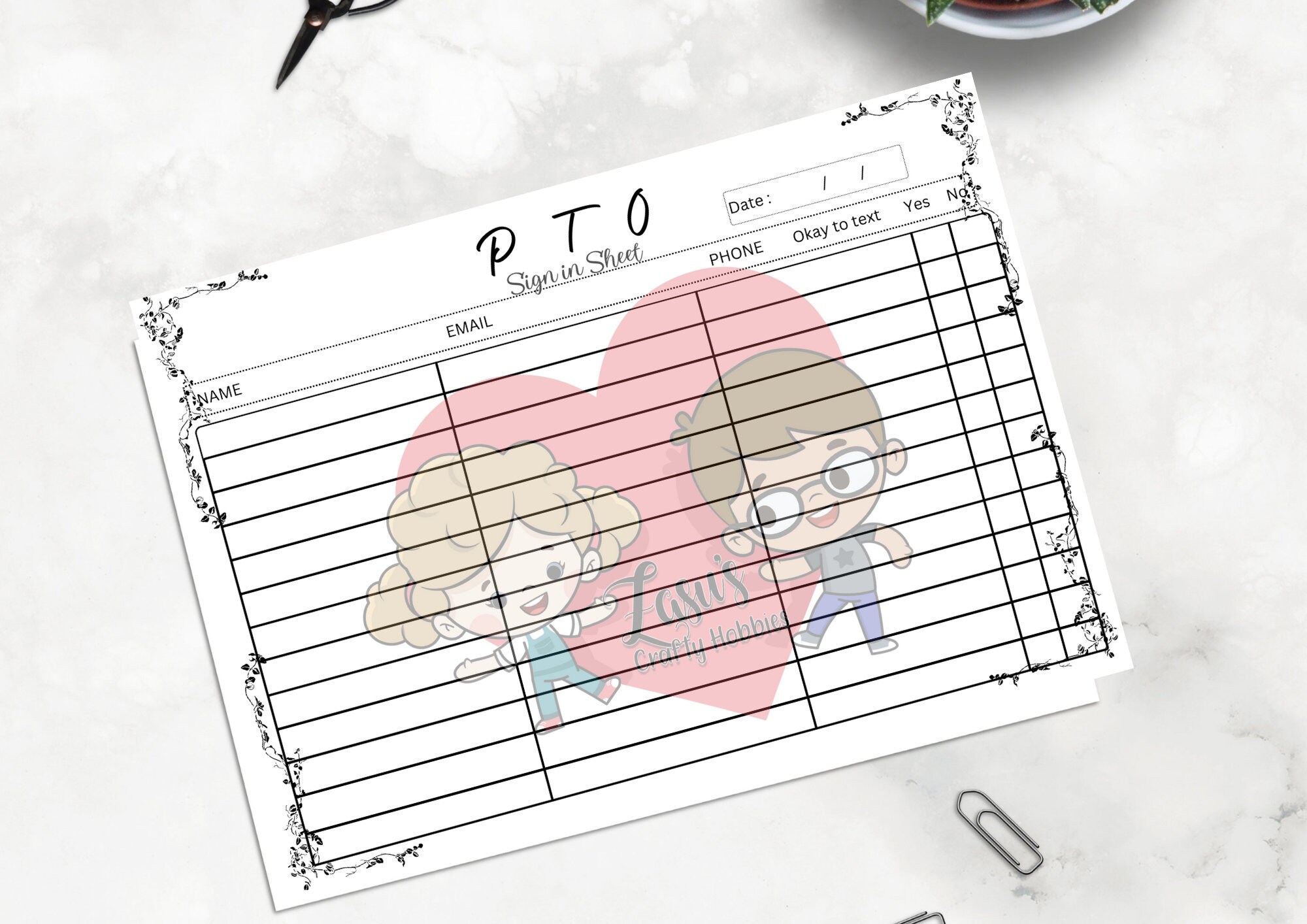 PTO Sign in Sheet-editable - Printable - Etsy