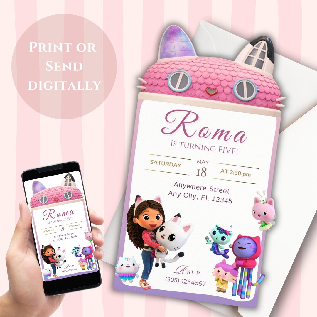 Editable Gabby's Dollhouse Birthday Invitation: Easy Digital Download ...
