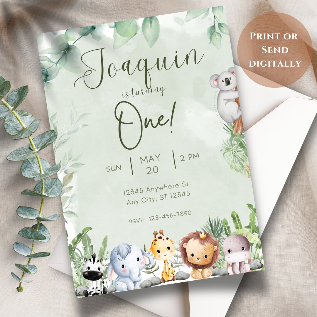 Safari Birthday Digital Invitation | Editable Invitation | One Party ...
