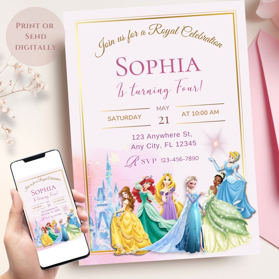 Princess Birthday Invitation: Easy Editable in Corjl / Instant Download ...