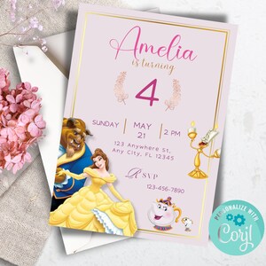Princess Belle Invitation Digital Birthday Card | Editable and ...