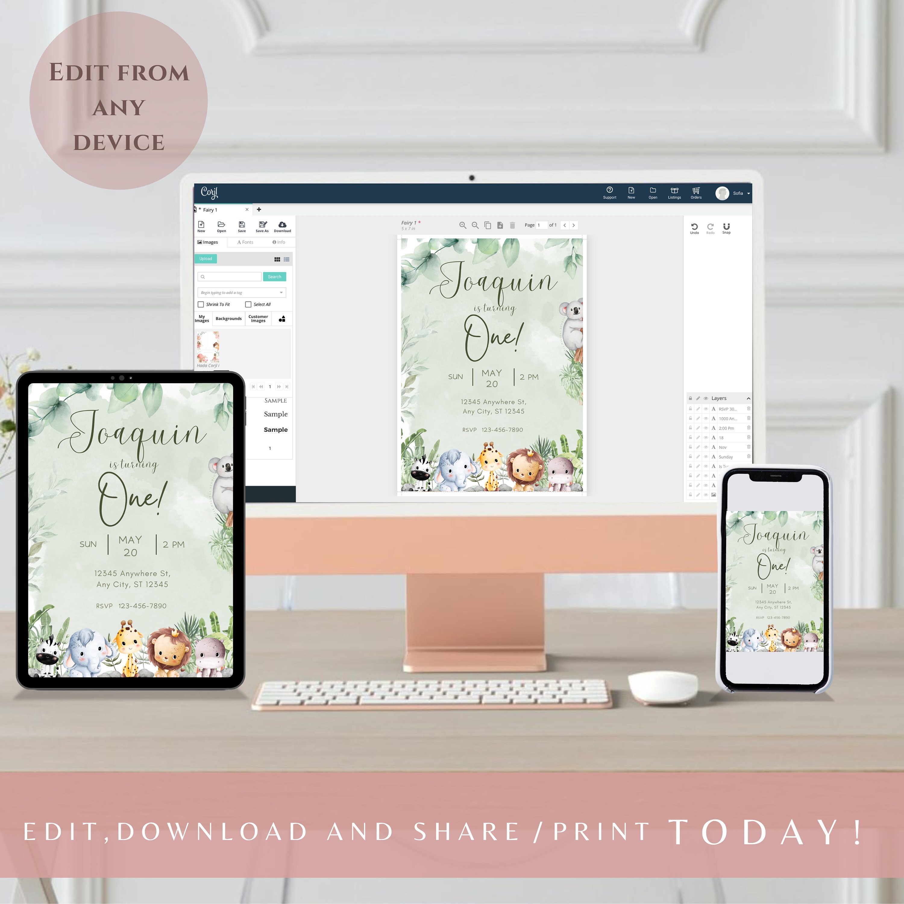 Safari Birthday Digital Invitation | Editable Invitation | One Party ...