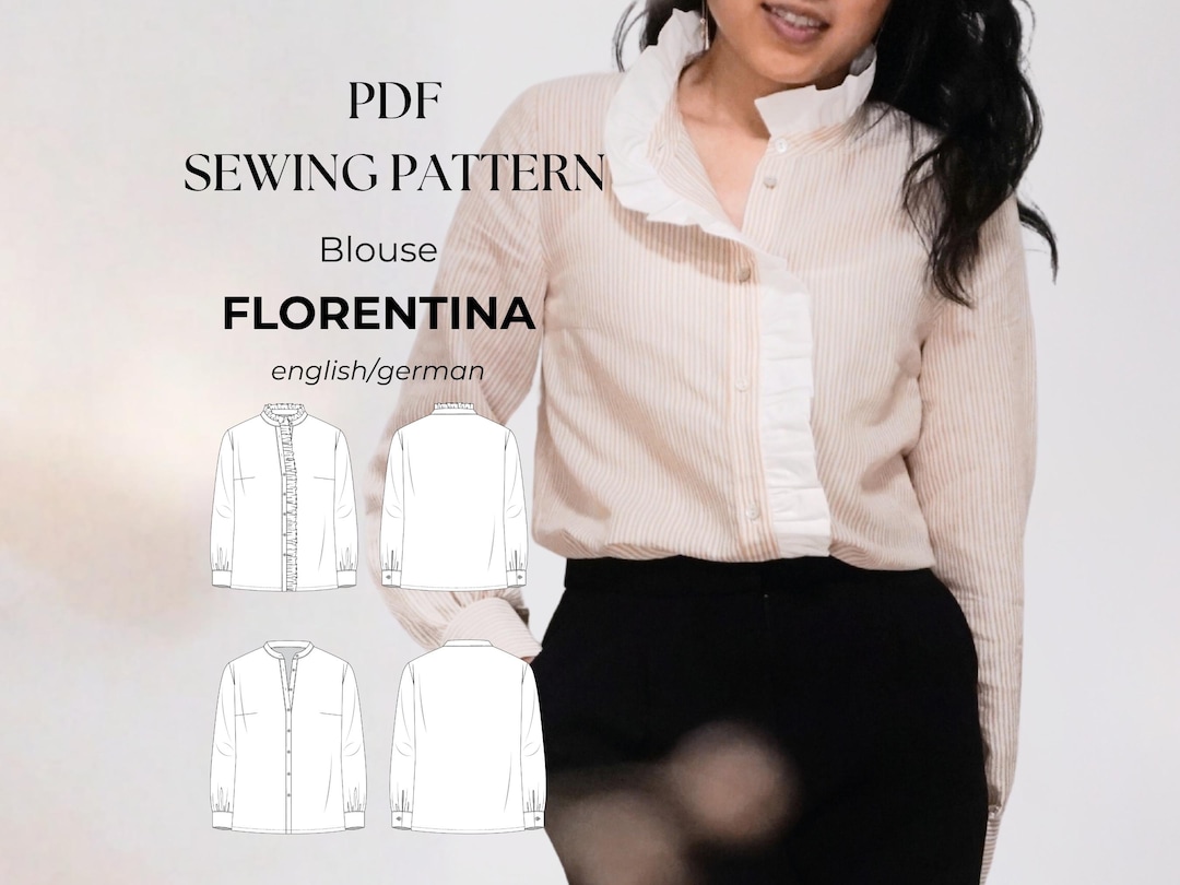Classic Blouse Sewing Pattern, Stand Collar & Optional Ruffle, French ...