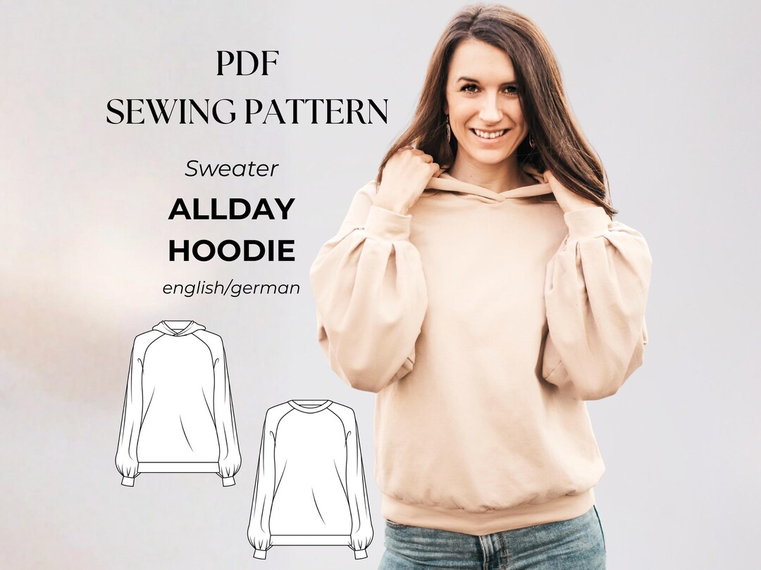 Oversized Hoodie PDF Sewing Pattern, Sweater, Raglan Sleeves, Balloon ...