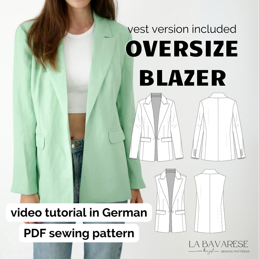 Oversize Blazer, Vest, Jacket for Her, PDF Sewing Pattern for Women, A4 ...