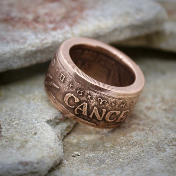 Copper Zodiac Sign Coin Ring Etsy