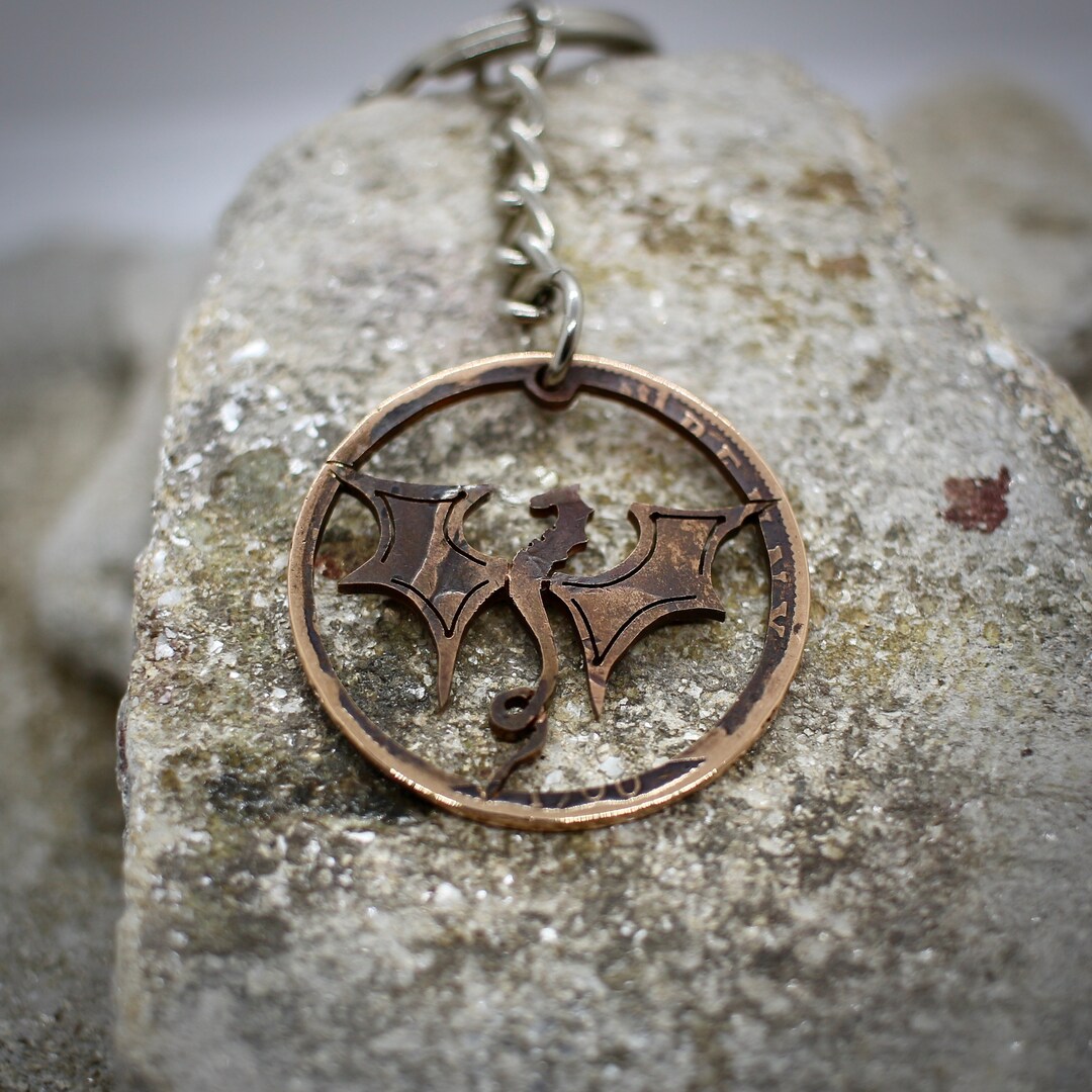 A Dragon Coin Key Ring, Hand Made From A British Penny, Key Chain - Etsy UK