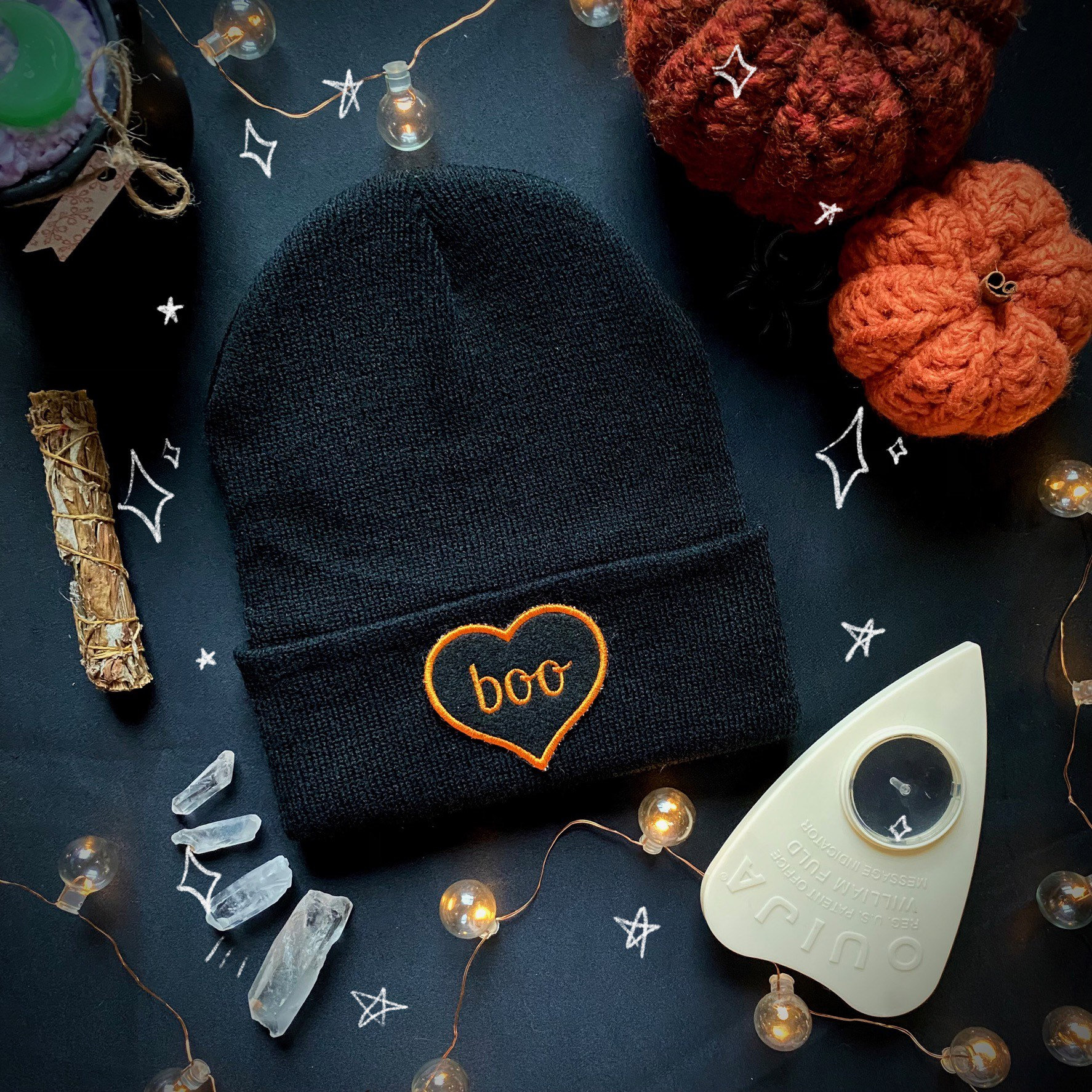 Boo Heart Patch Embroidered Beanie Hat One Size Fits All | Etsy