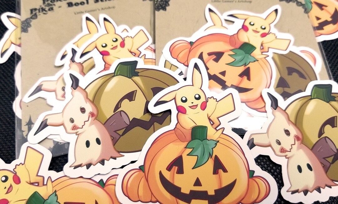 Pika Boo, Pokemon Halloween Sticker Pack, Pikachu, Mimikyu, Sticker ...