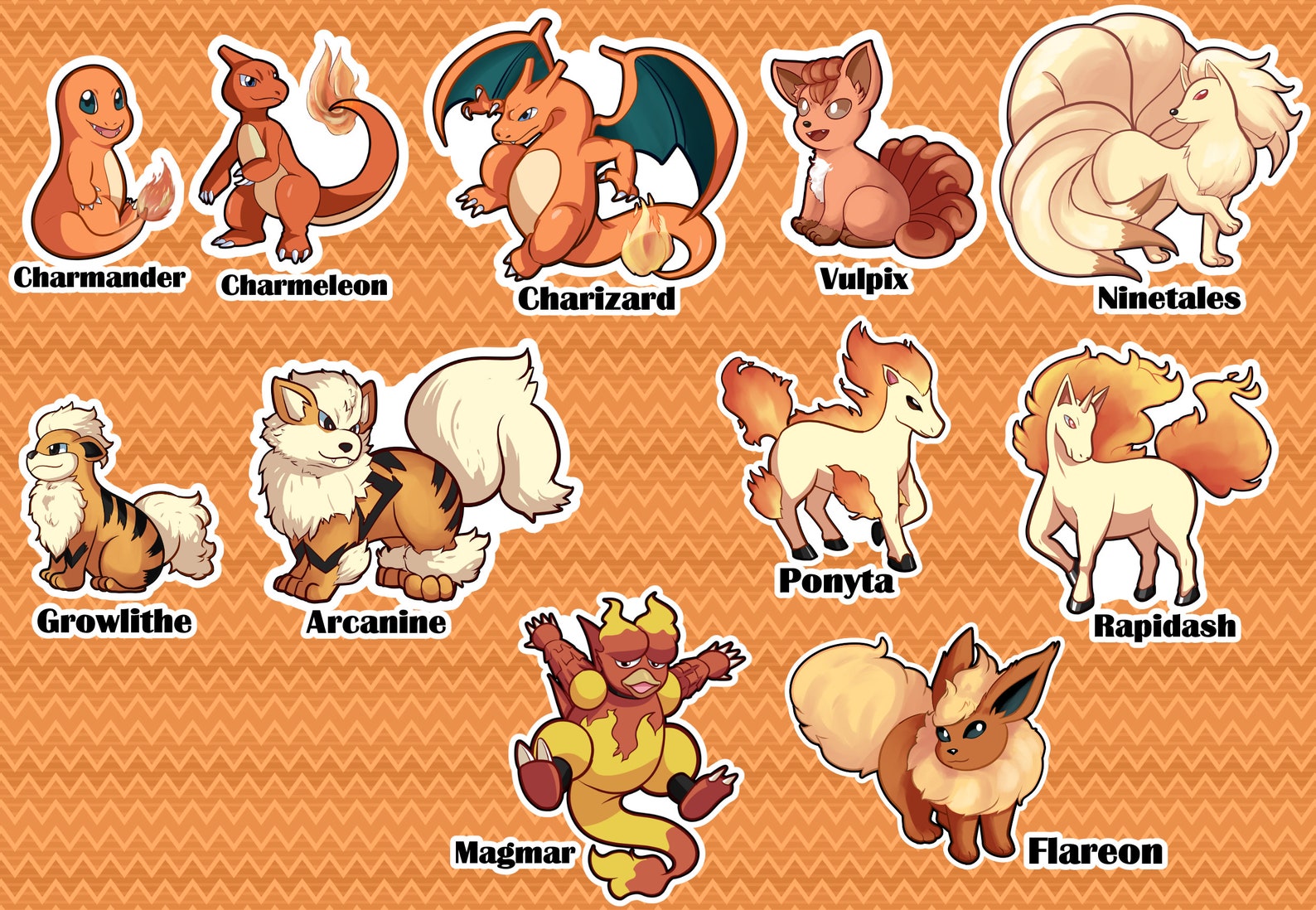 Kanto Region Fire Pokemon Stickers Gen 1 Fire Pokemon Die - Etsy