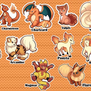 Kanto Region Fire Pokemon Stickers, Gen 1 Fire Pokemon, Die Cut, Vinyl ...