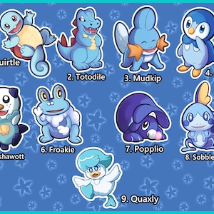 Pokemon Stickers, Water Starters, Die Cut, Vinyl Stickers, Cute Water ...