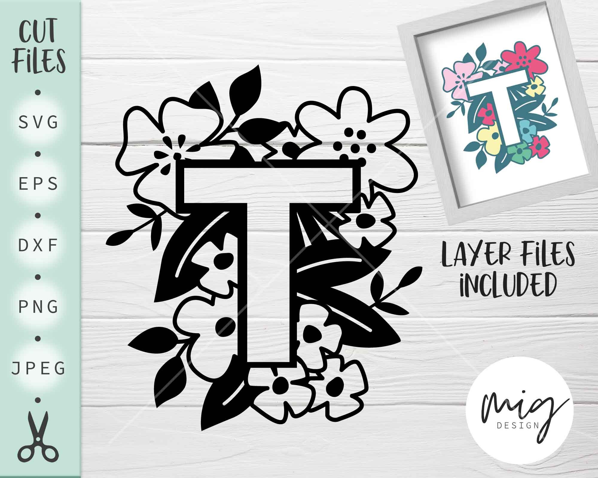 Floral Letter T Svg Floral Alphabet T Svg Flower Letter T | Etsy